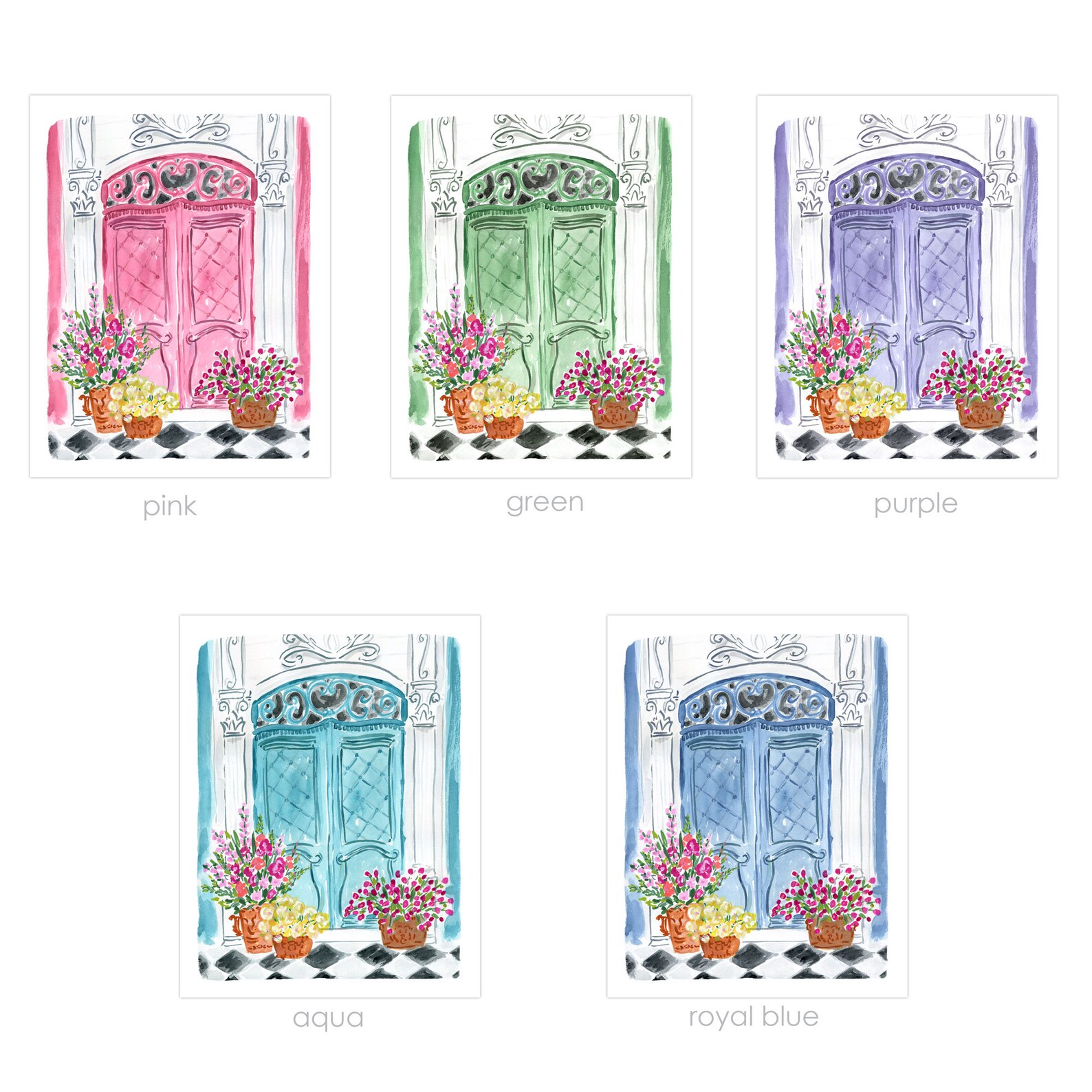 Pink Door Art Print Doors Painting Wall Decor Flowers Travel ...