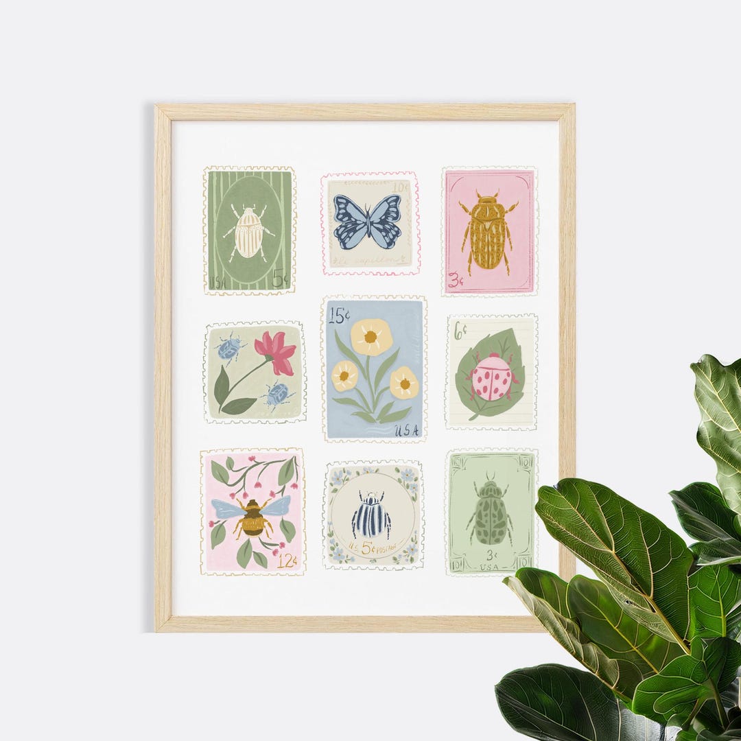 Insect Stamp Art Print: Whimsical Bug Nursery Decor, Lindsay Brackeen ...