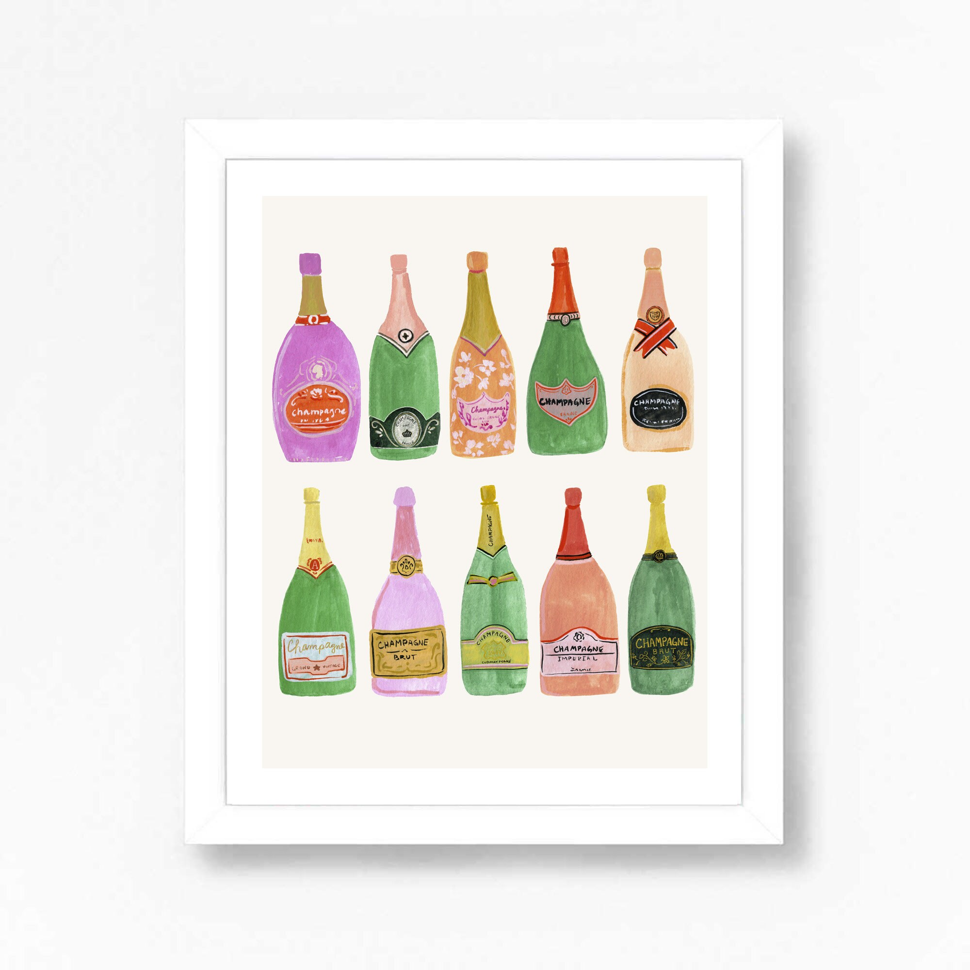 Champagne Bottle Painting Champagne Art Print Decor Cocktail | Etsy