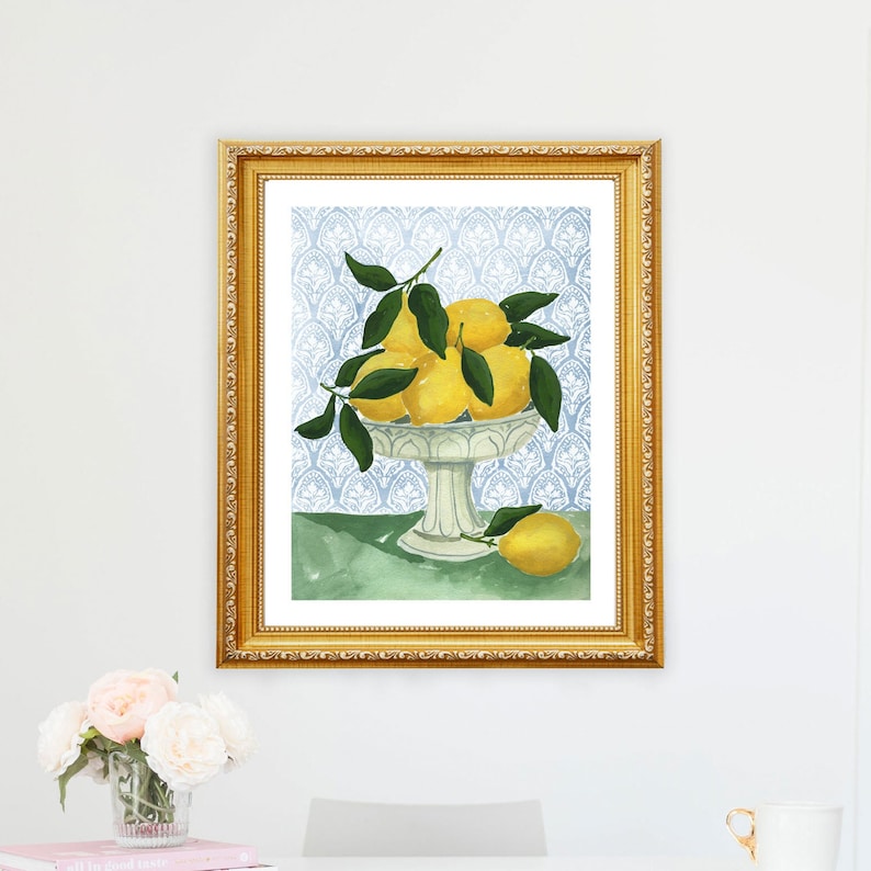 Lemons Print Lemon Art Print Watercolor Bowl of Lemons Kitchen Wall ...