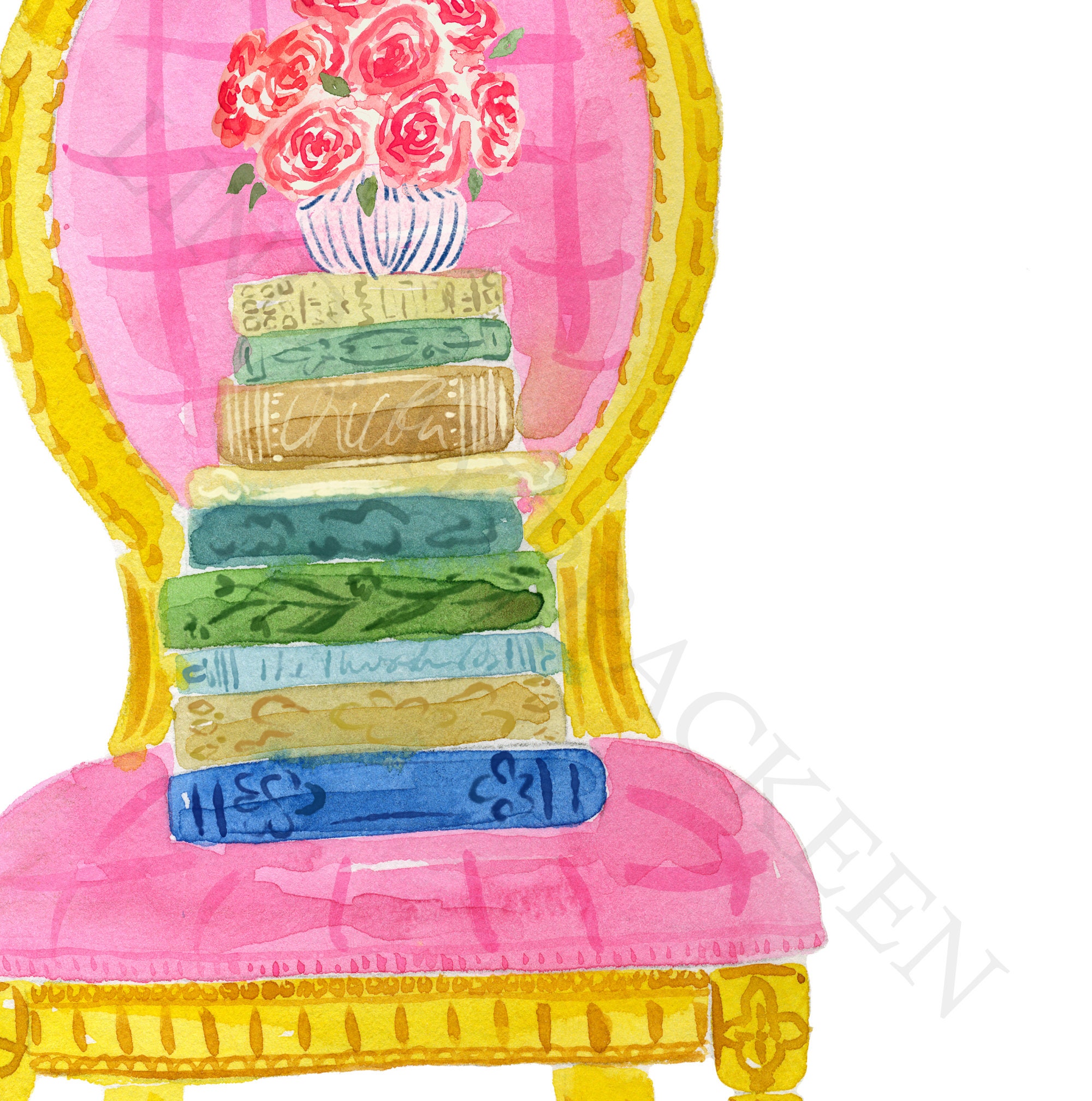 Stack of Books Vintage Book Wall Art Print Watercolor | Etsy