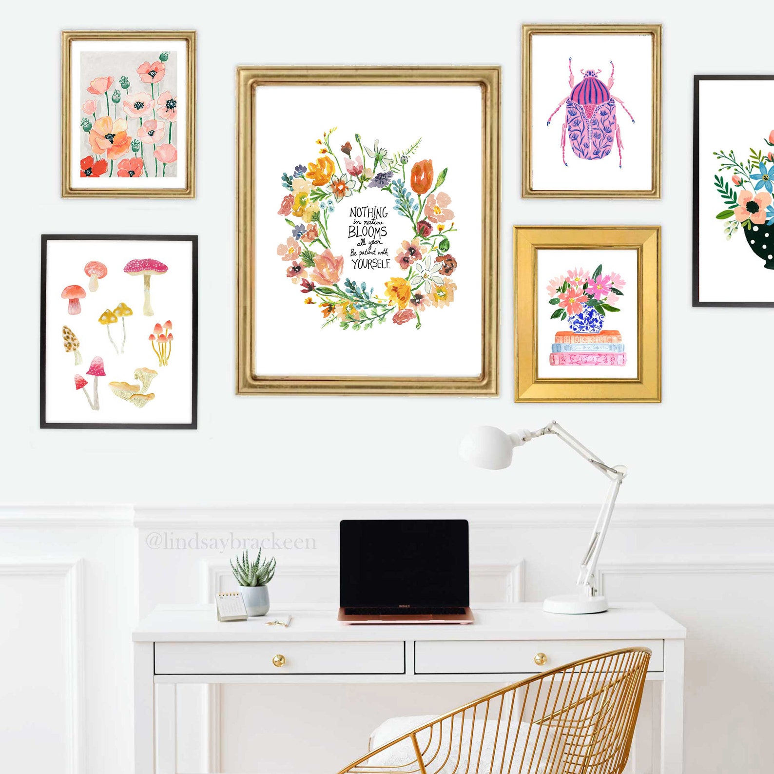 Floral Flowers Quote Art Print Watercolor Wreath Illustration - Etsy