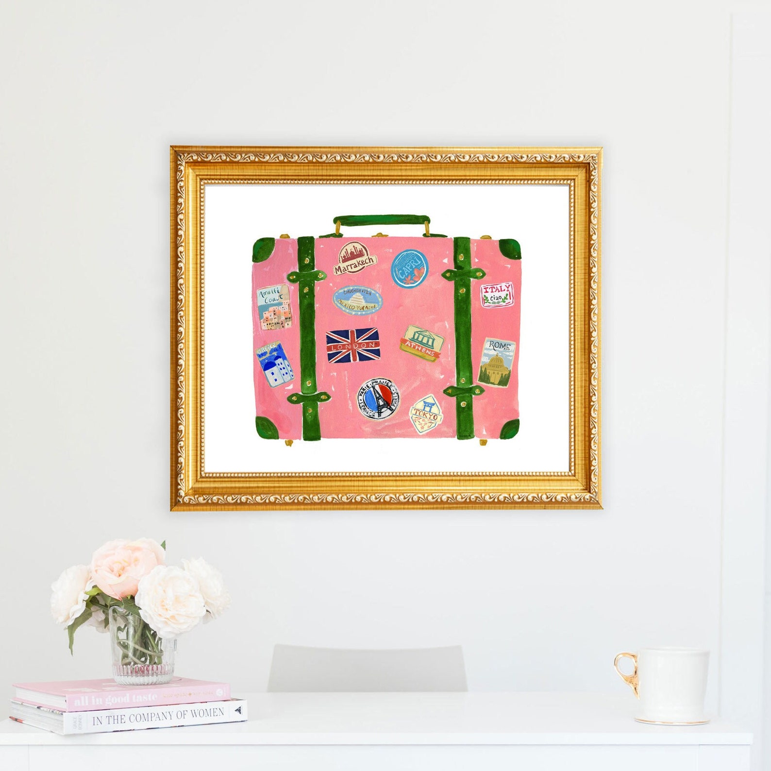 Travel Art Print Vintage Suitcase With Travel Stickers | Etsy