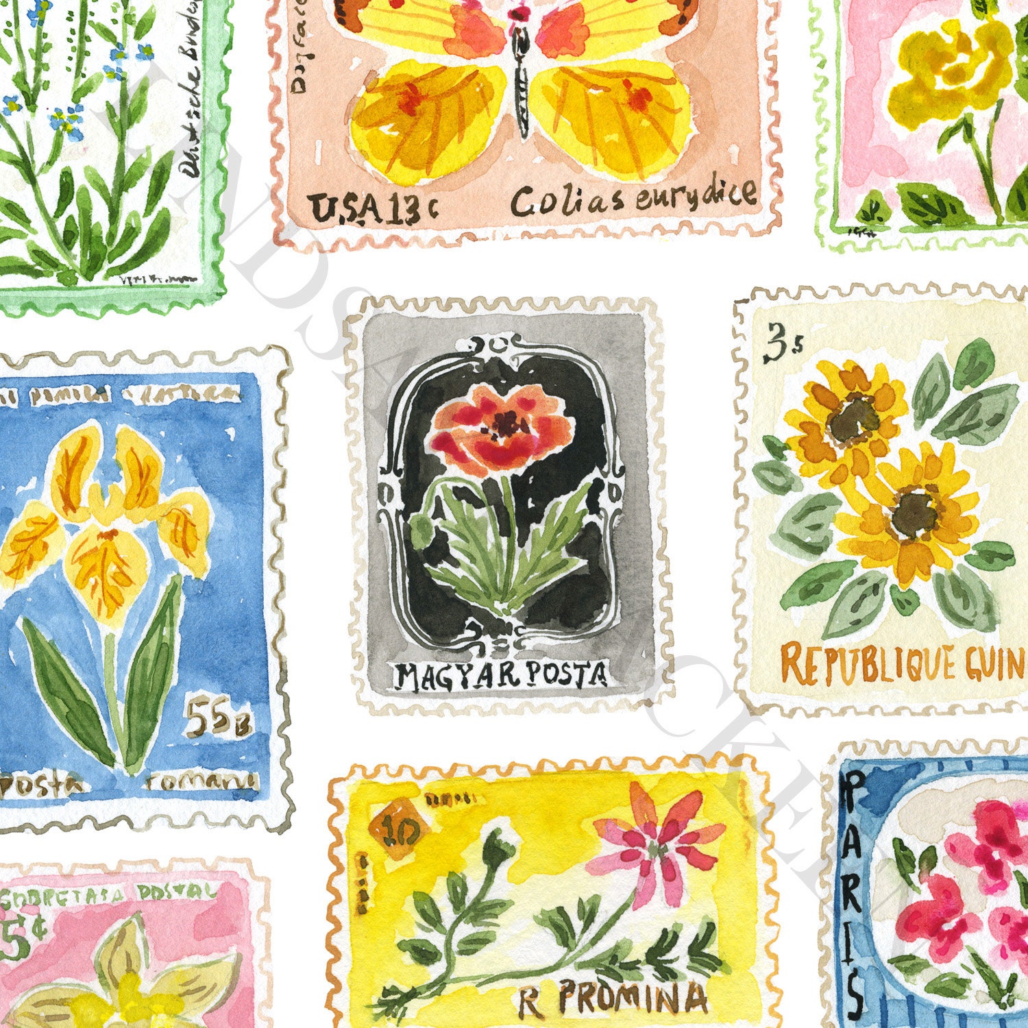 Vintage Floral Stamps Vintage Floral Stamp Art Print Vintage - Etsy Canada