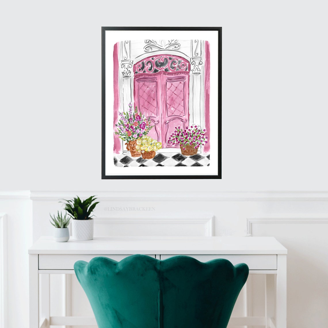Pink Door Art Print Doors Painting Wall Decor Flowers Travel ...