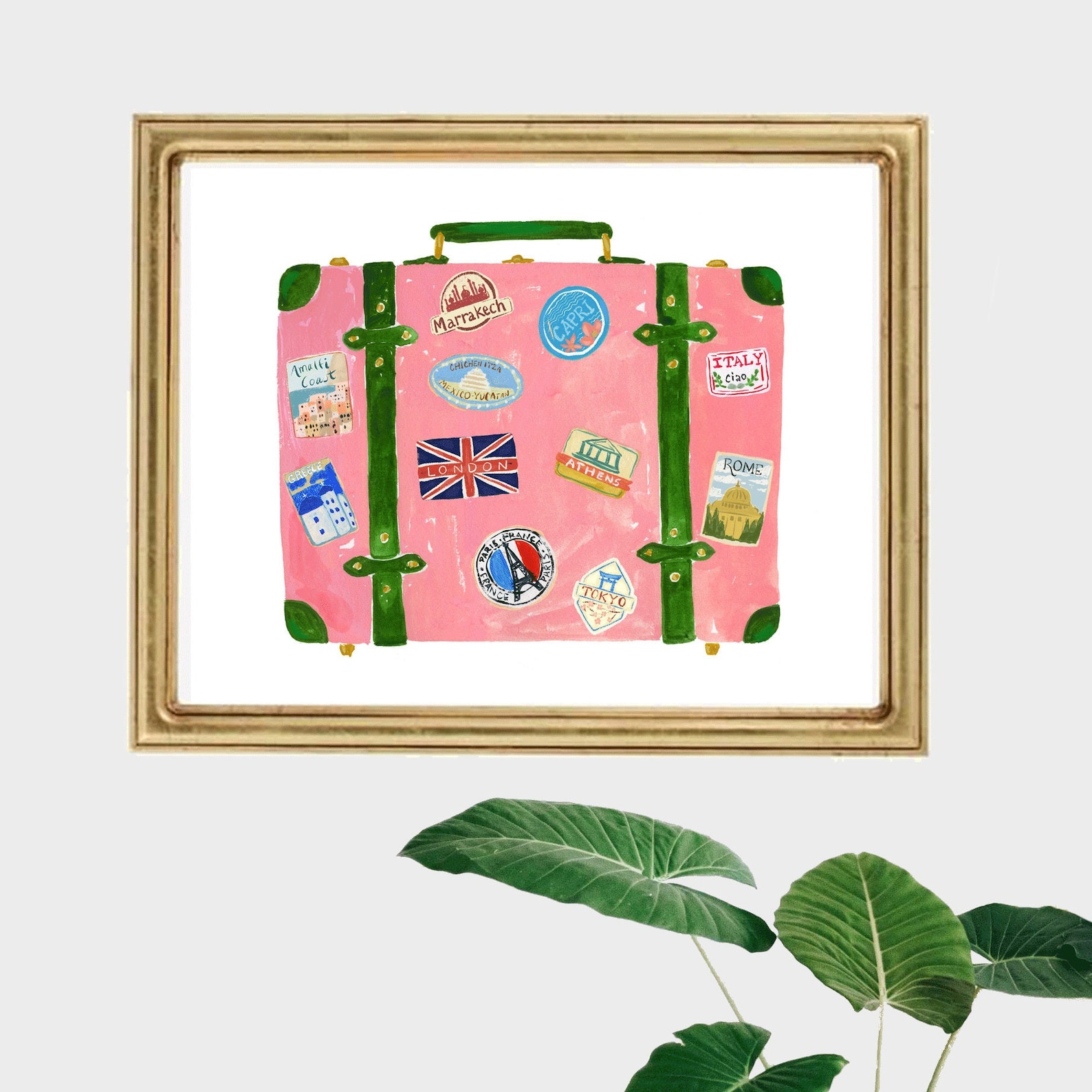 Travel Art Print Vintage Suitcase With Travel Stickers | Etsy