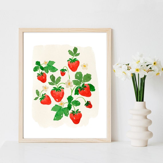 Strawberry Decor Strawberry Print Strawberry Art Strawberry | Etsy