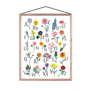 Flower Floral Alphabet Print Wall Art ABC Nursery Childrens Room Decor ...