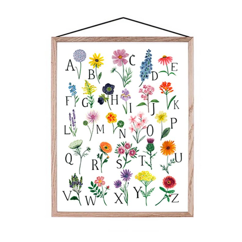 Flower Floral Alphabet Print Wall Art ABC Nursery Childrens Room Decor ...