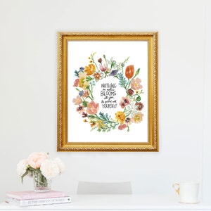 Floral Flowers Quote Art Print Watercolor Wreath Illustration ...