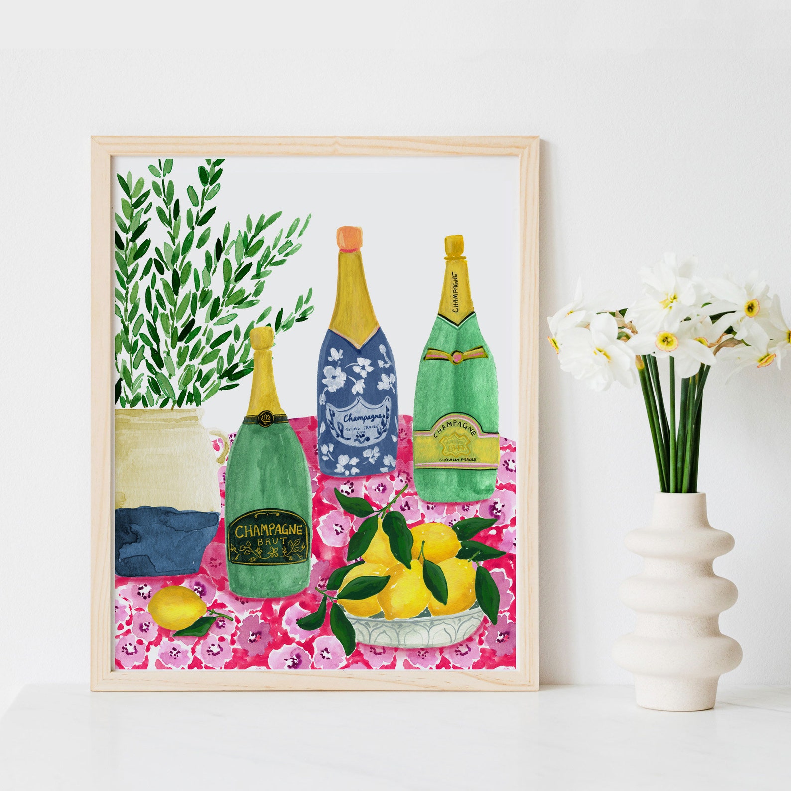 Champagne Bottle Painting, Champagn Art Print Decor, Cocktail Print ...