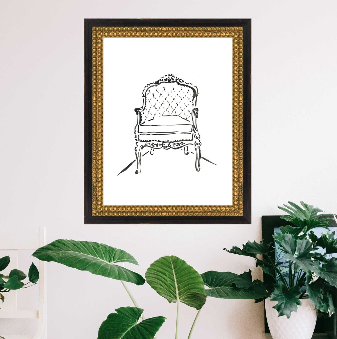 Vintage Chair Watercolor Print, Chair Sketch Art, Sketch Print, Black ...