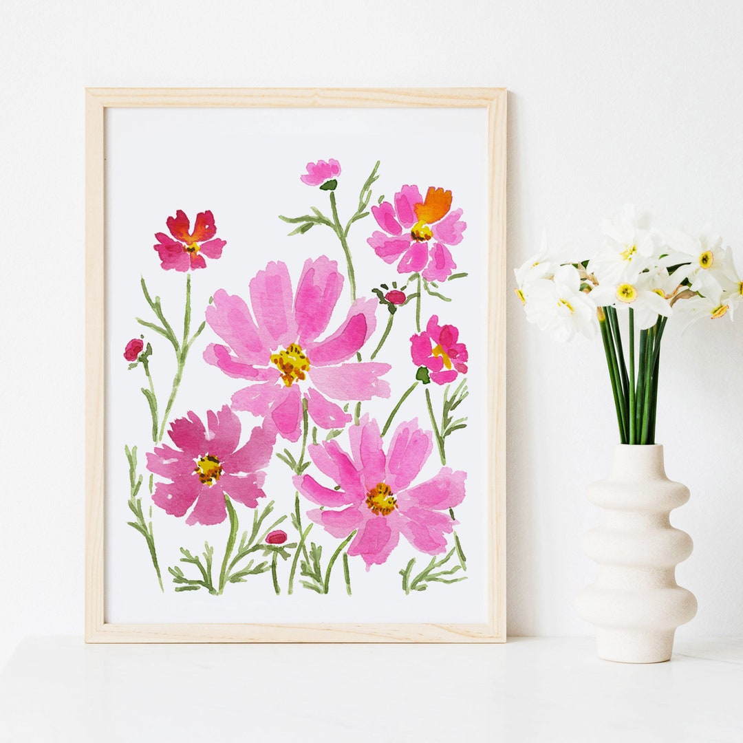 Pink Cosmo Cosmos Art Print Wall Decor Cosmo Painting Cosmos Art Pink ...