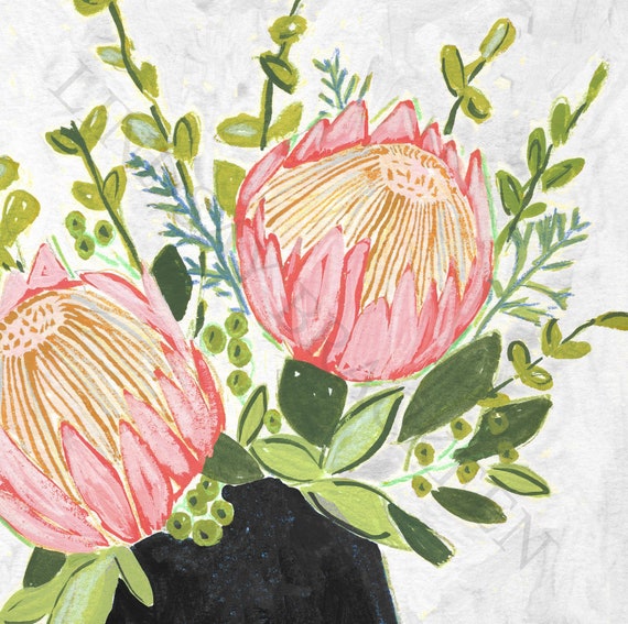 Protea Art Print Protea Wall Decor Boho Art Floral Flowers - Etsy