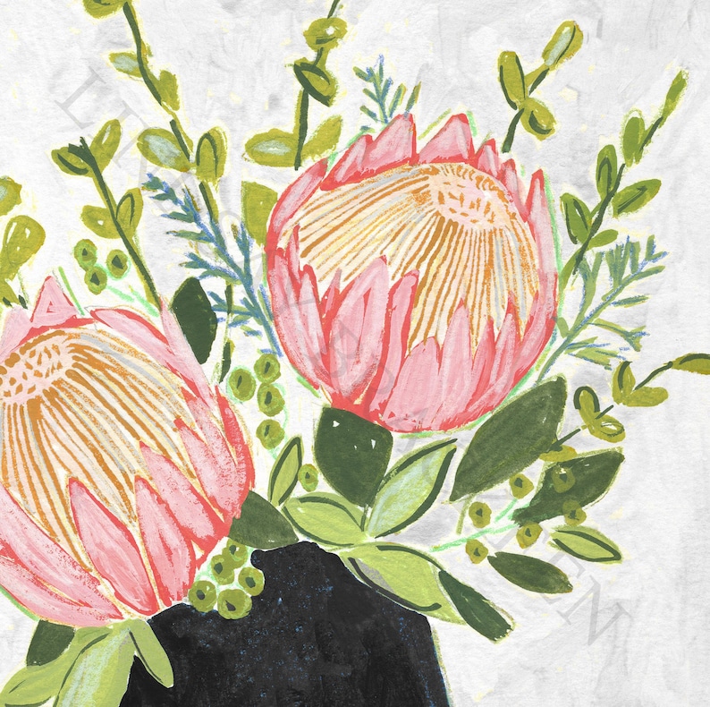 Protea Art Print, Protea Wall Decor, Boho Art, Floral Flowers Bouquet ...