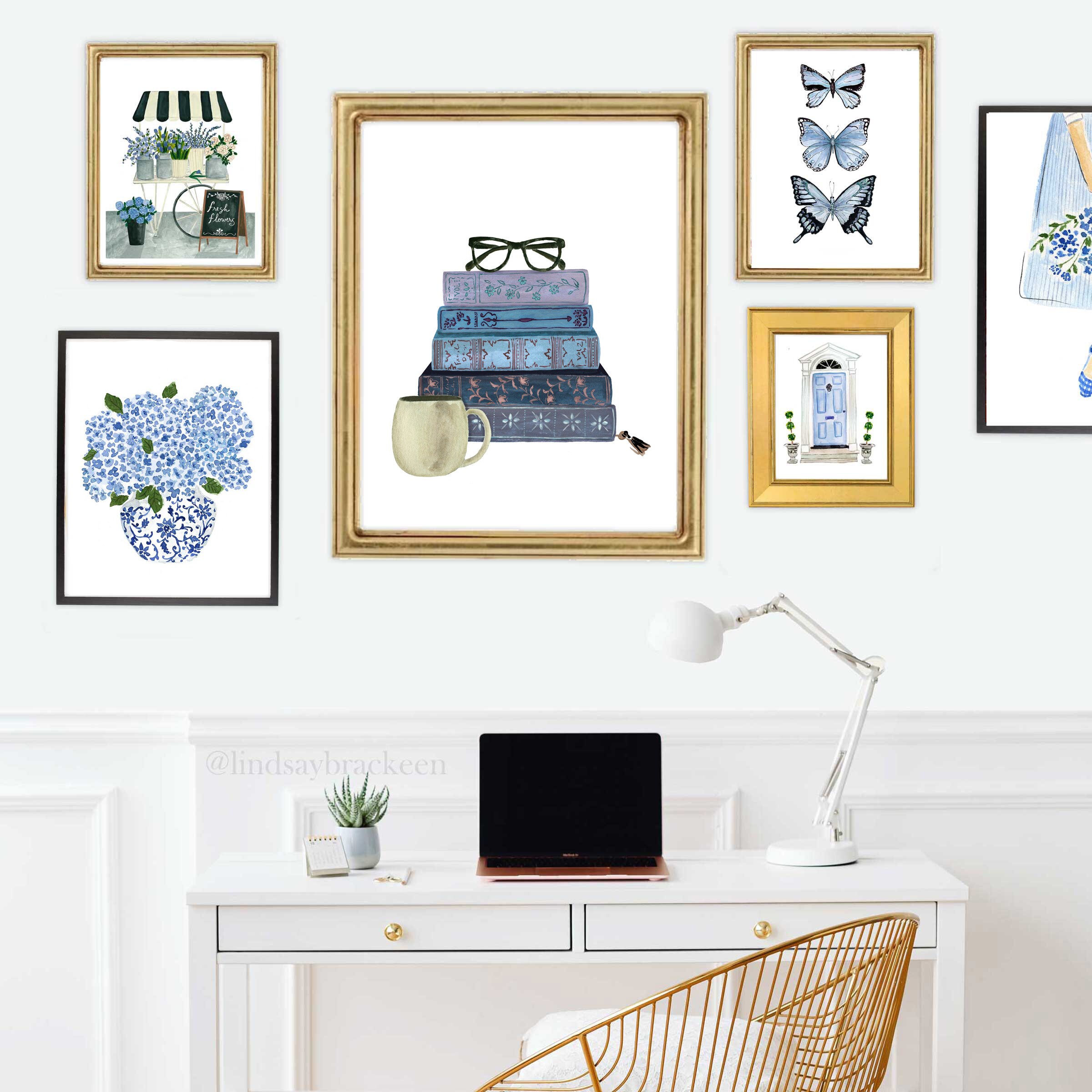 Stack of Books Vintage Book Wall Art Print Watercolor Bookshelf Read ...