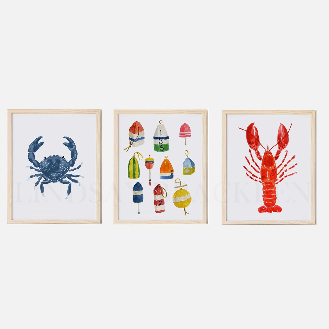 Lobster Buoys Crab Print Set Nautical Beachy Sea Side Coastal Living ...