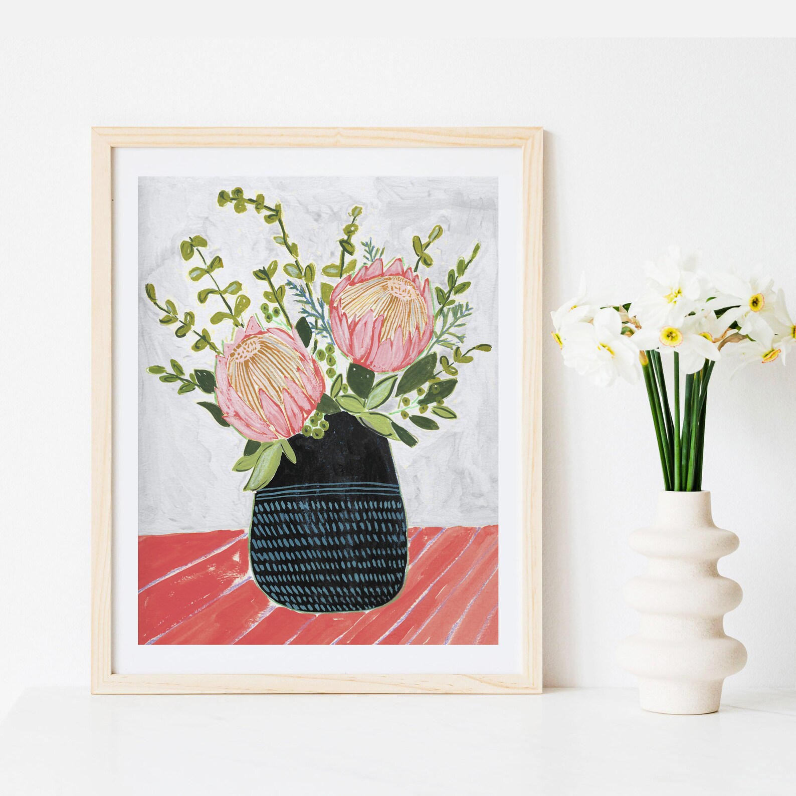 Protea Art Print, Protea Wall Decor, Boho Art, Floral Flowers Bouquet ...