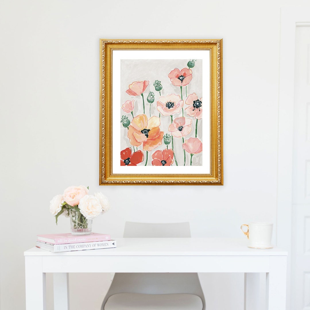 Poppy Poppies Art Print Wall Decor Poppy Painting Poppies Art Pink ...
