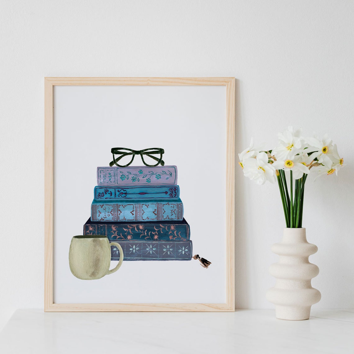 Stack of Books Vintage Book Wall Art Print Watercolor | Etsy