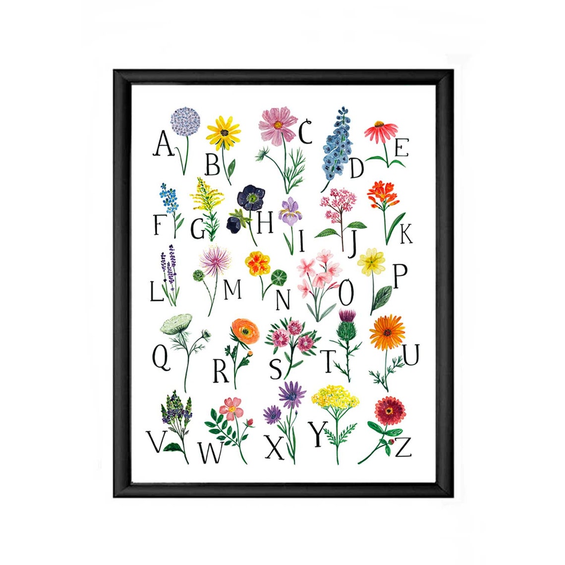 Flower Floral Alphabet Print Wall Art ABC Nursery Childrens Room Decor ...