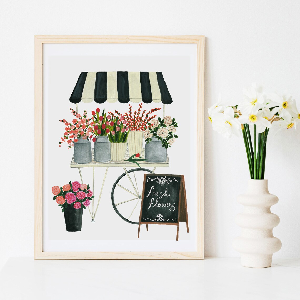 Flower Cart Art. Flower Cart Print Flower Cart French Flower | Etsy