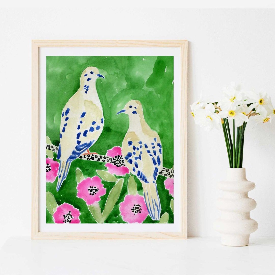Mourning Dove Bird Art Print Wall Decor Painting Exotic Doves Colorful ...