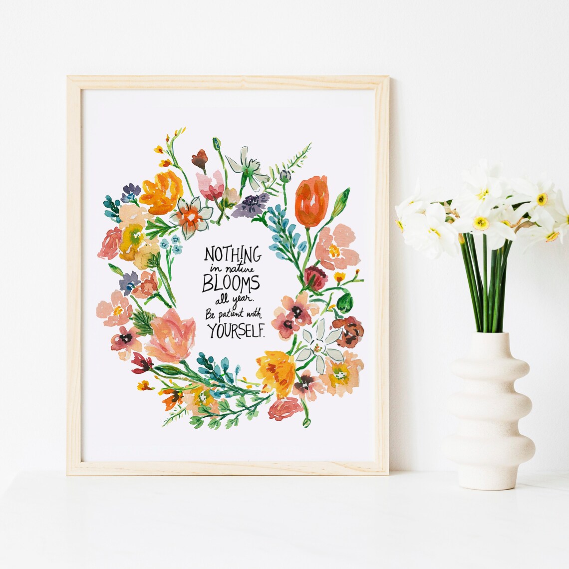 Floral Flowers Quote Art Print Watercolor Wreath Illustration - Etsy