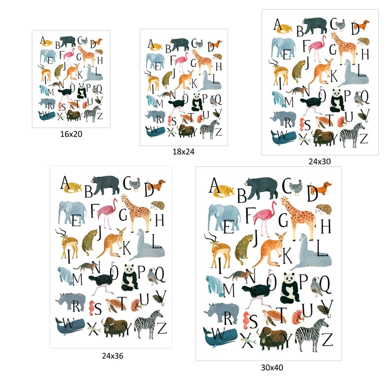 Animal Alphabet Print Animals Wall Art ABC Nursery Childrens | Etsy