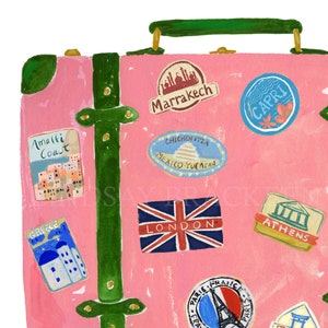 Travel Art Print Vintage Suitcase With Travel Stickers Positano Rome ...