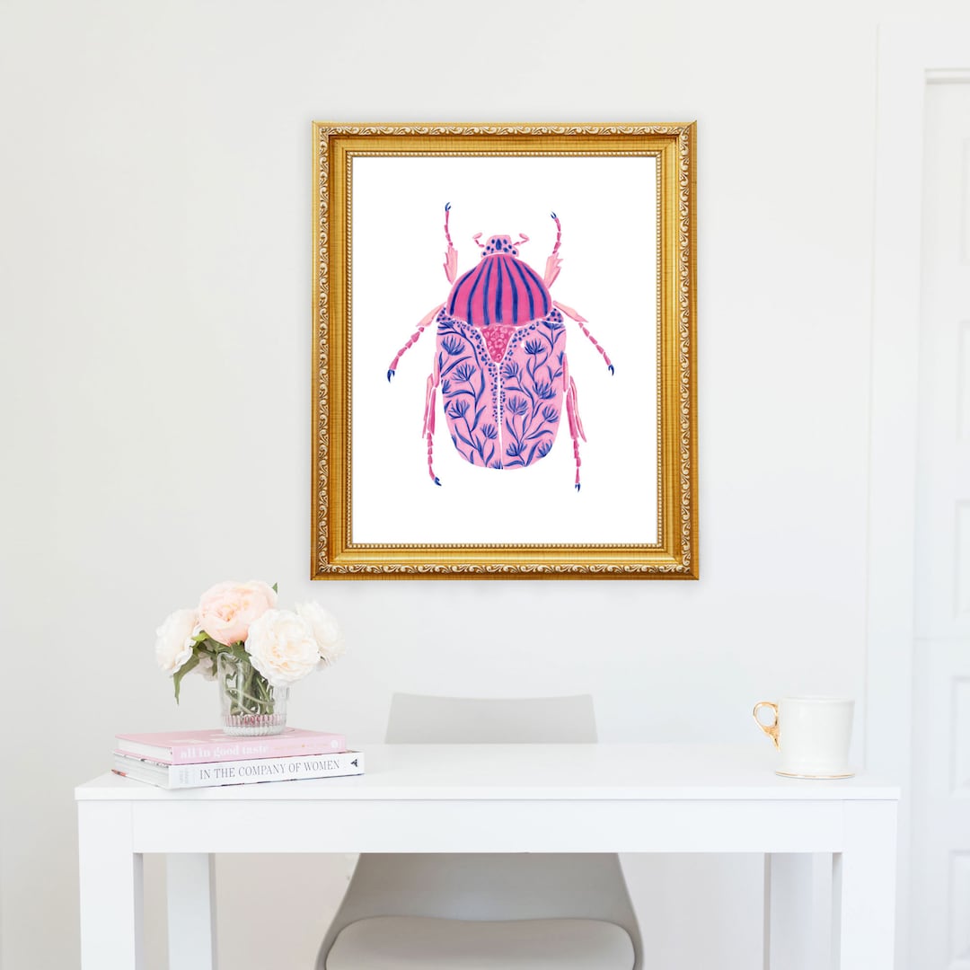 Beetle Patterned Art Print Insect Bug Floral Painting Wall - Etsy