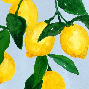 Lemon Lemons Art Citrus Fruit Kitchen Watercolor Blue Painting Print ...
