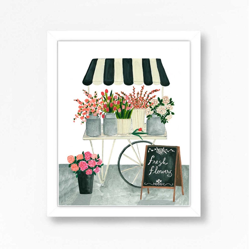 Flower Cart Art. Flower Cart Print, Flower Cart, French Flower Cart ...