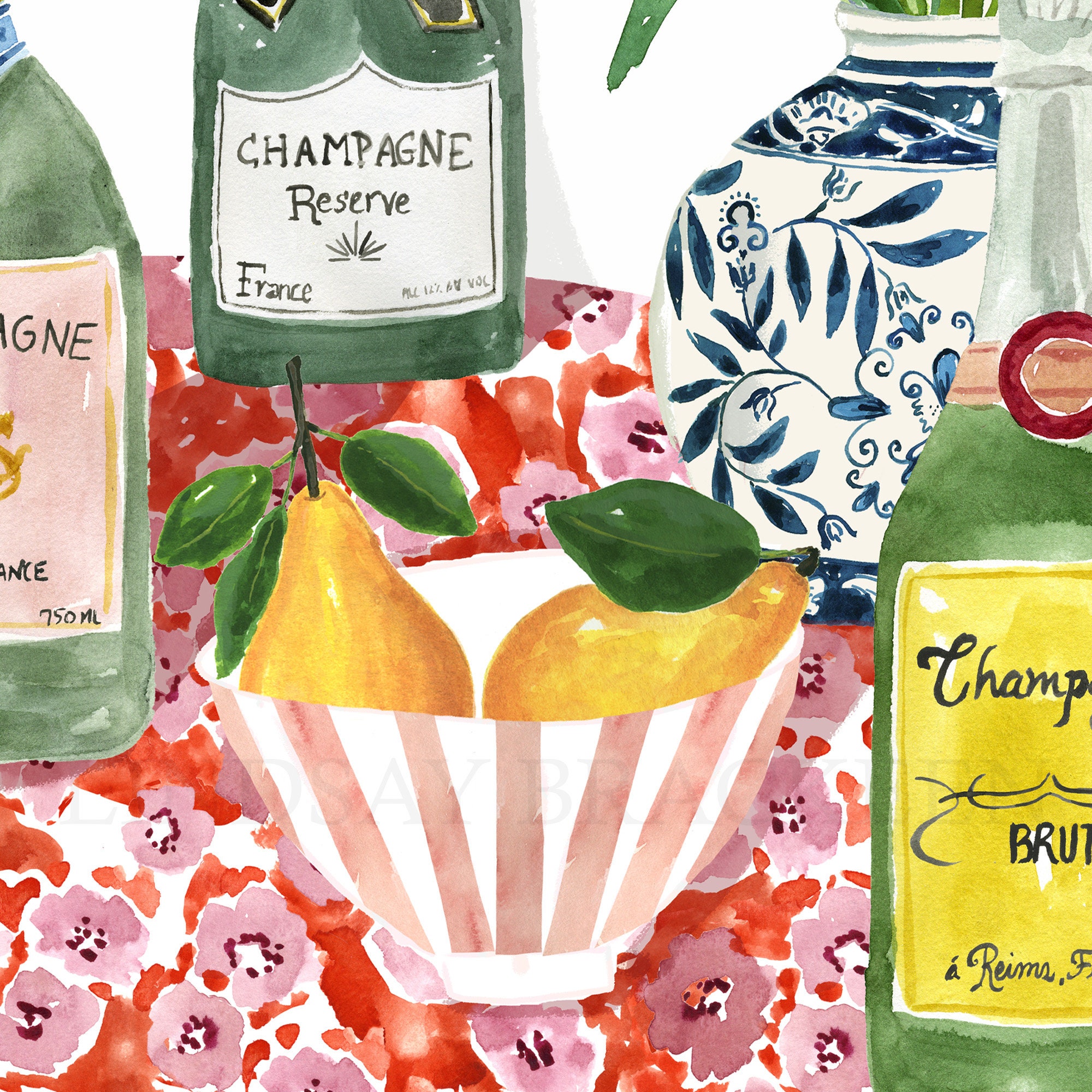 Champagne Bottle Painting, Champagn Art Print Decor, Cocktail Print ...