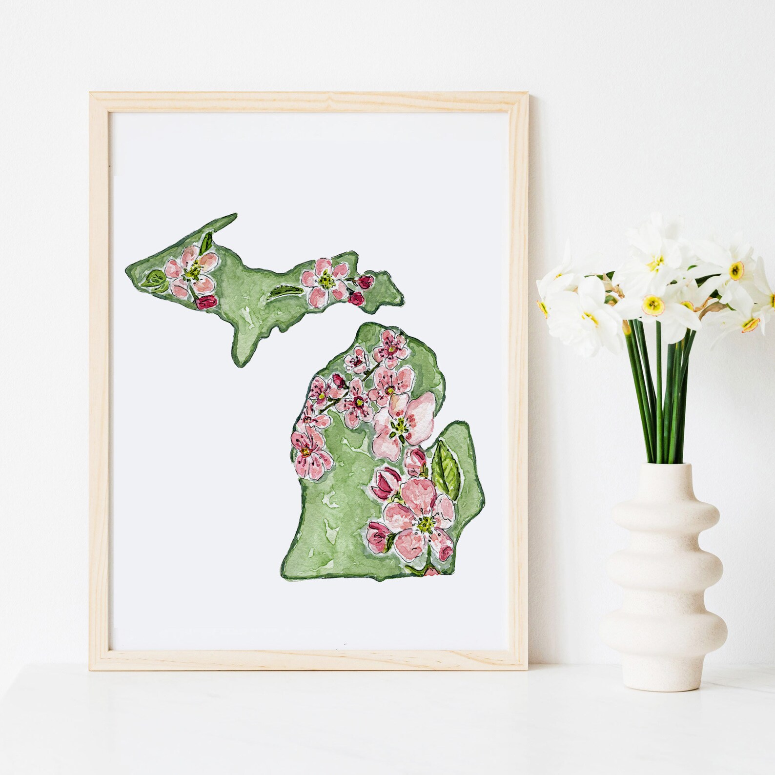 Michigan State Art Floral Print Watercolor Garden Flowers - Etsy