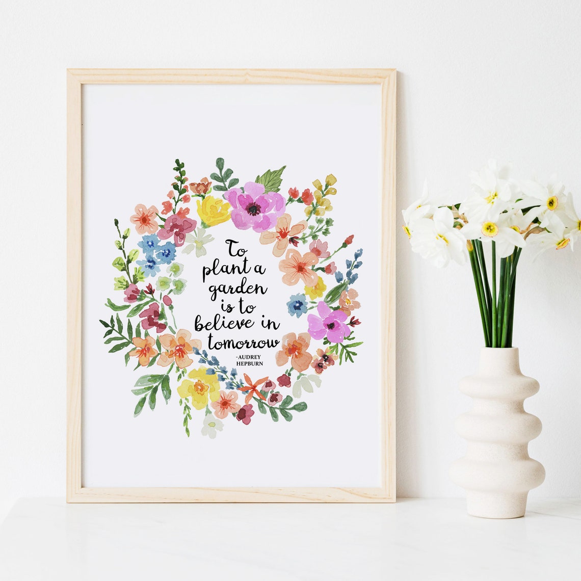 Floral Flowers Quote Art Print Watercolor Wreath Illustration | Etsy