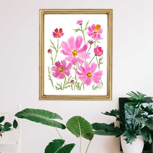 Pink Cosmo Cosmos Art Print Wall Decor Cosmo Painting Cosmos Art Pink ...