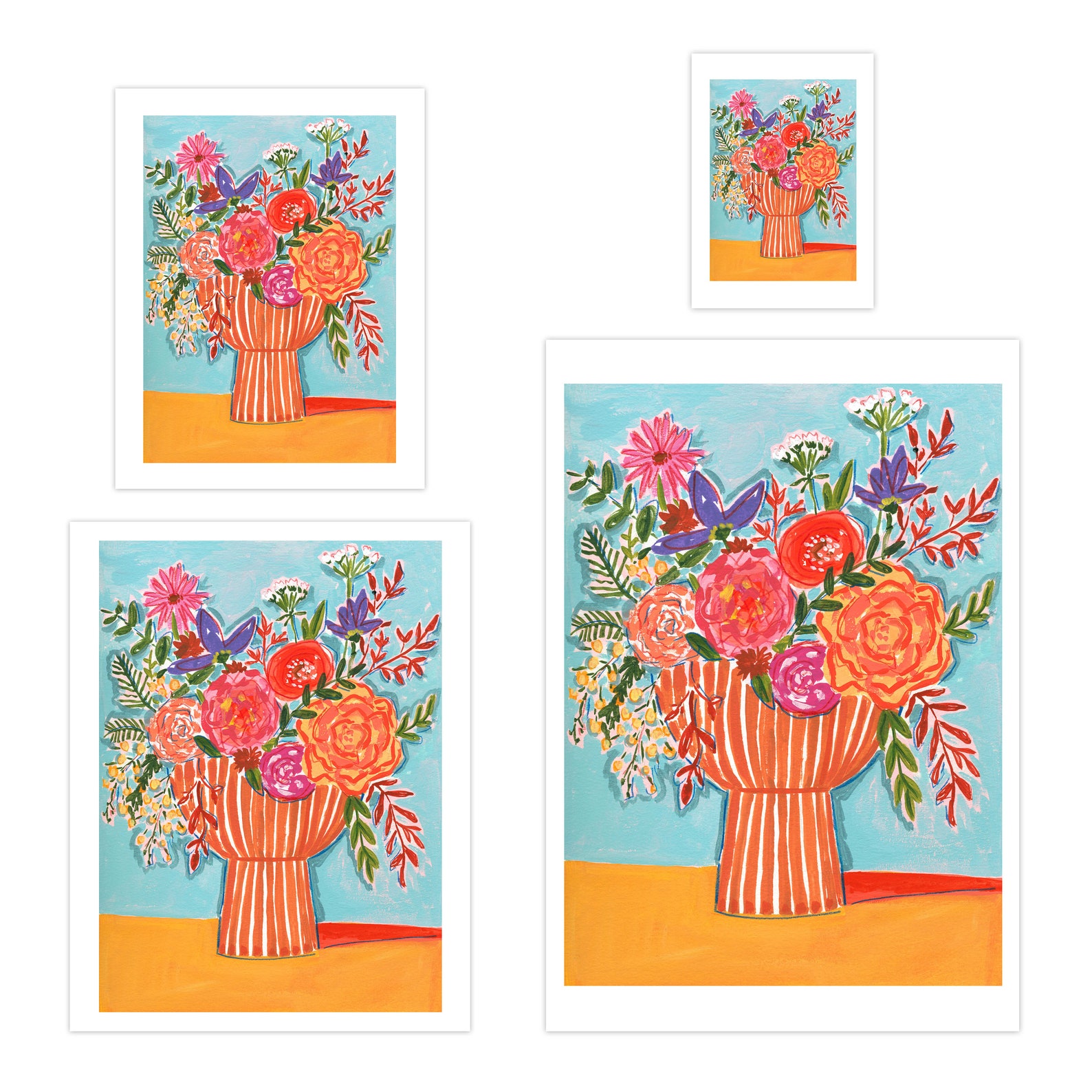 Bouquet Vase Floral Flowers Art Print Mixed Media Wildflowers | Etsy