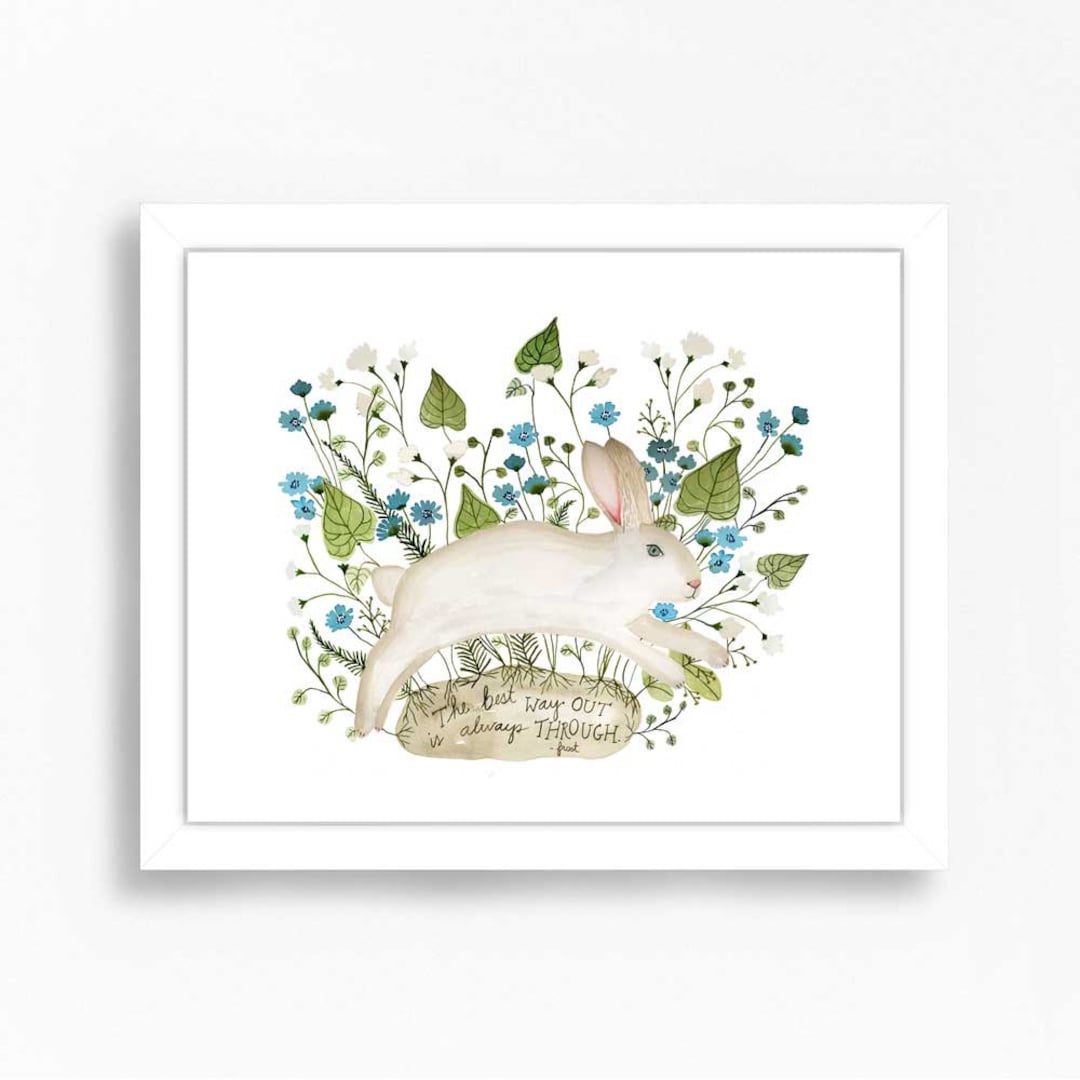 Rabbit Quote Art Print Watercolor Floral Flowers Bunny Illustration ...