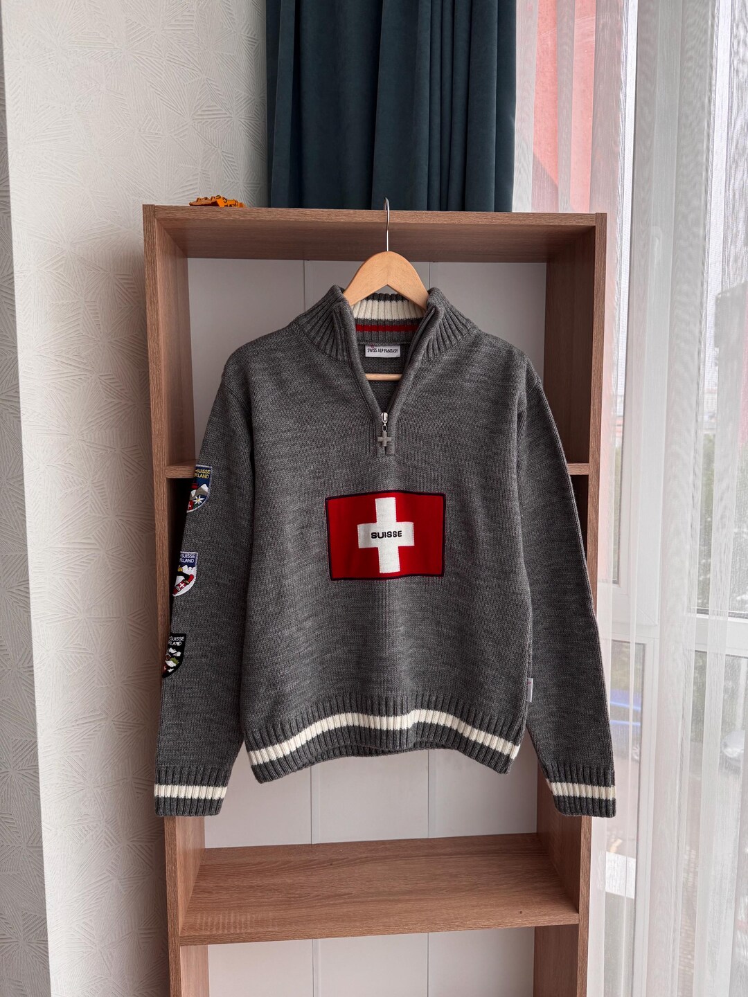 Vintage Swiss Alp Fantasy Flag Ski Wool 1/4 Zip Sweater - Etsy