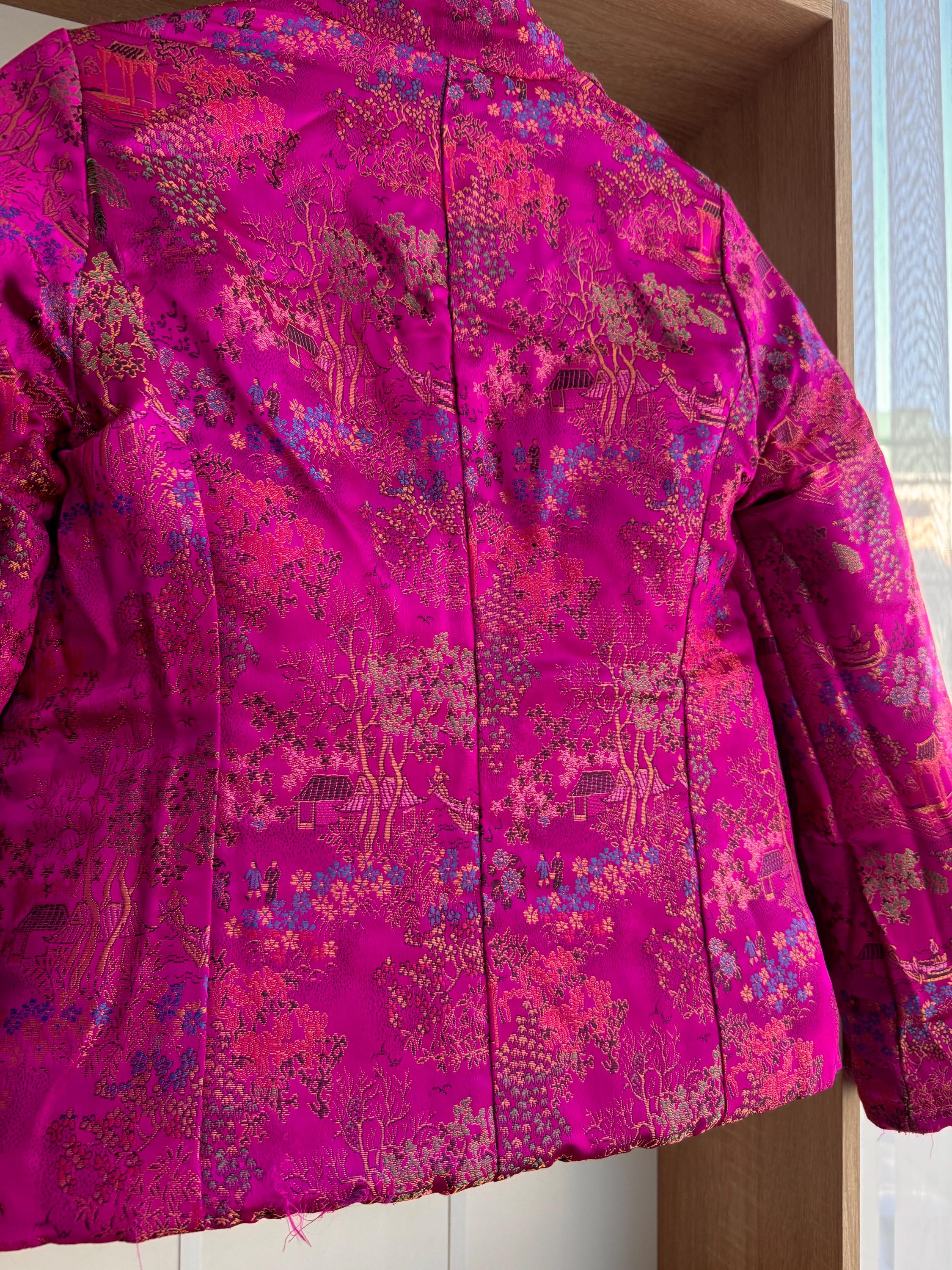 Vintage 90's Hot Pink Japanese Jacket, Golden Designs, Frogs, Mandarin ...