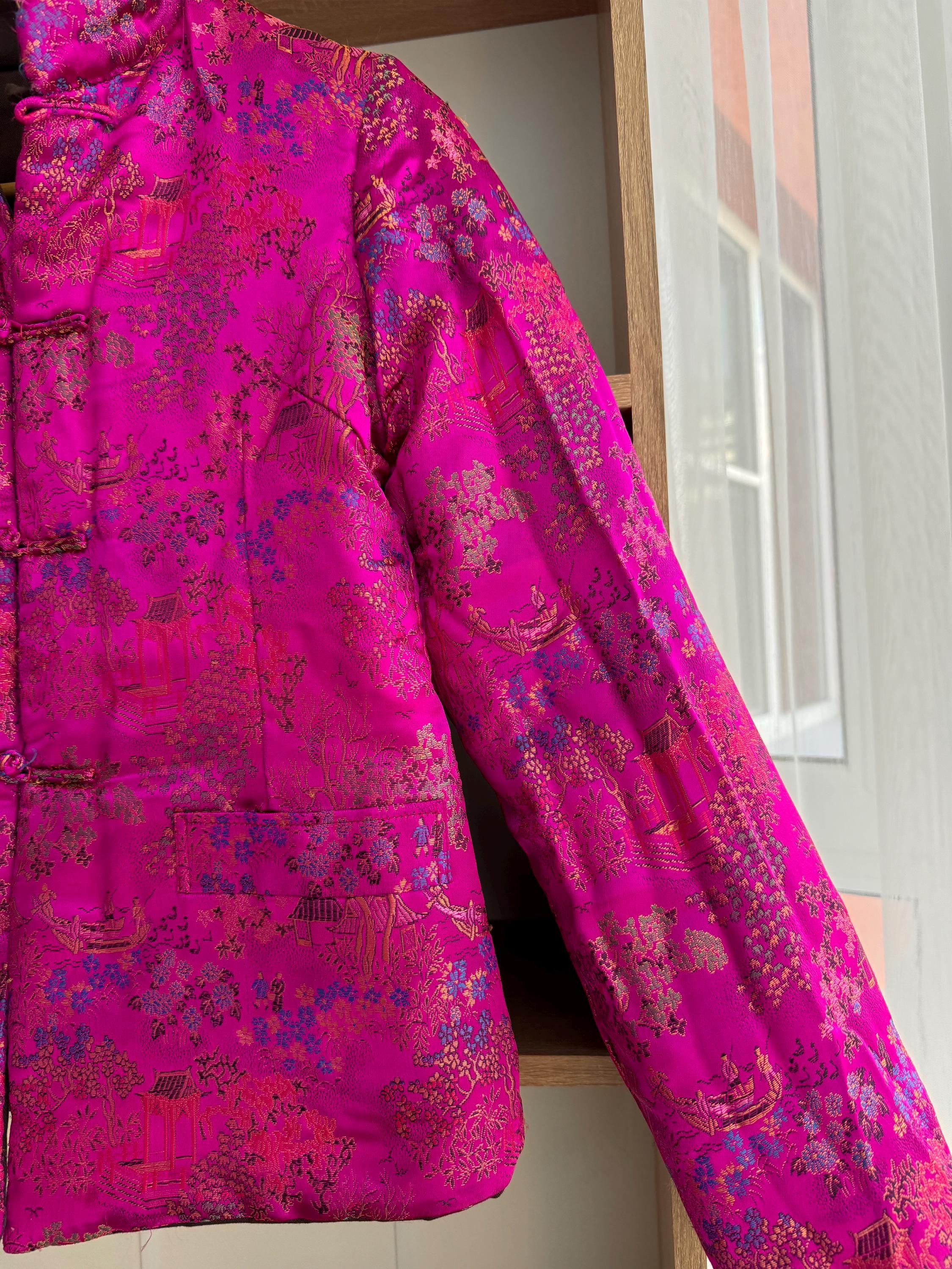 Vintage 90's Hot Pink Japanese Jacket, Golden Designs, Frogs, Mandarin ...