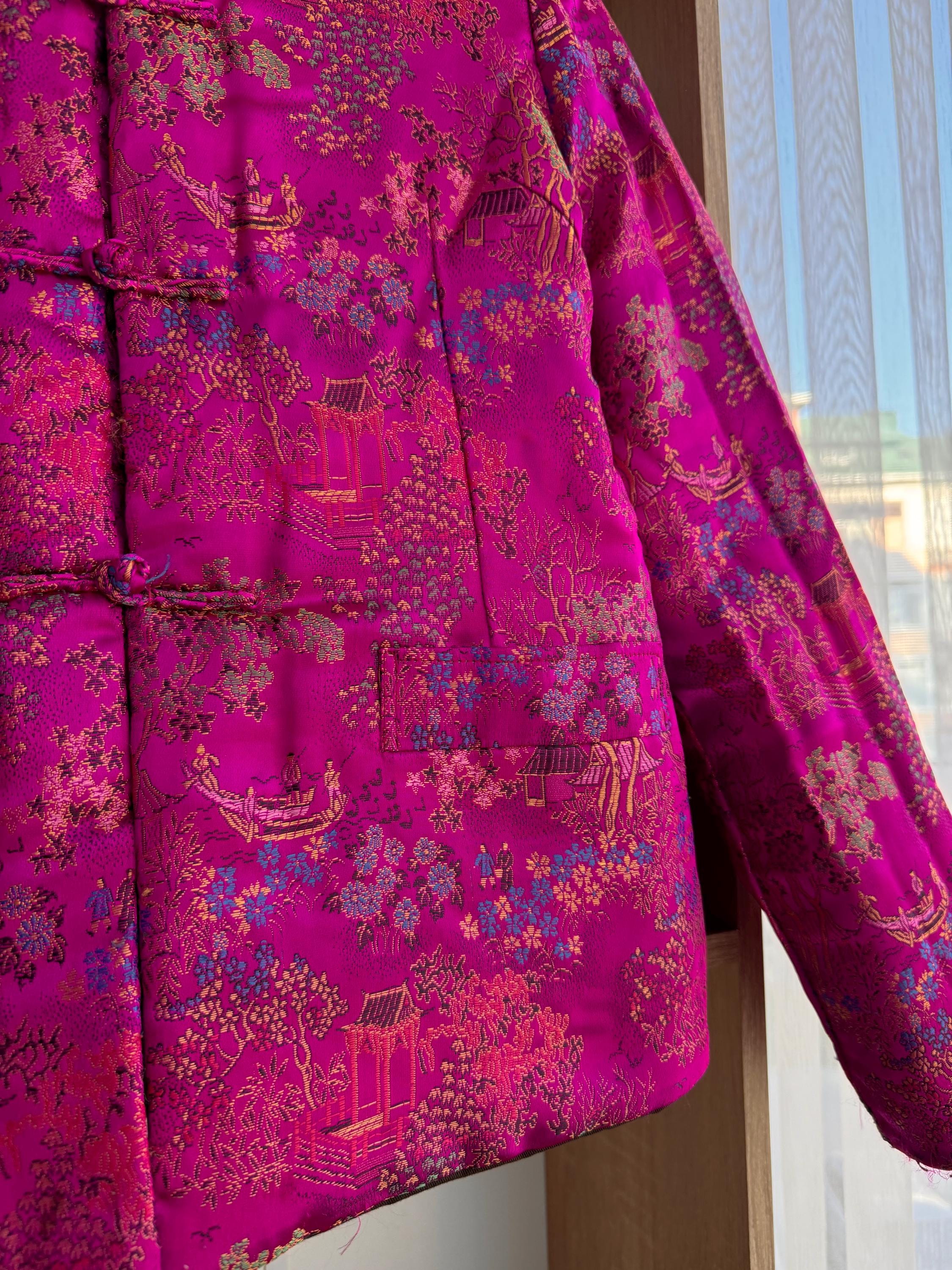 Vintage 90's Hot Pink Japanese Jacket, Golden Designs, Frogs, Mandarin ...