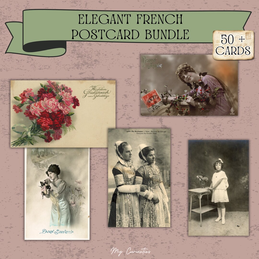 Digital Elegant French Postcard Bundle | Postcards From the 1890s to ...