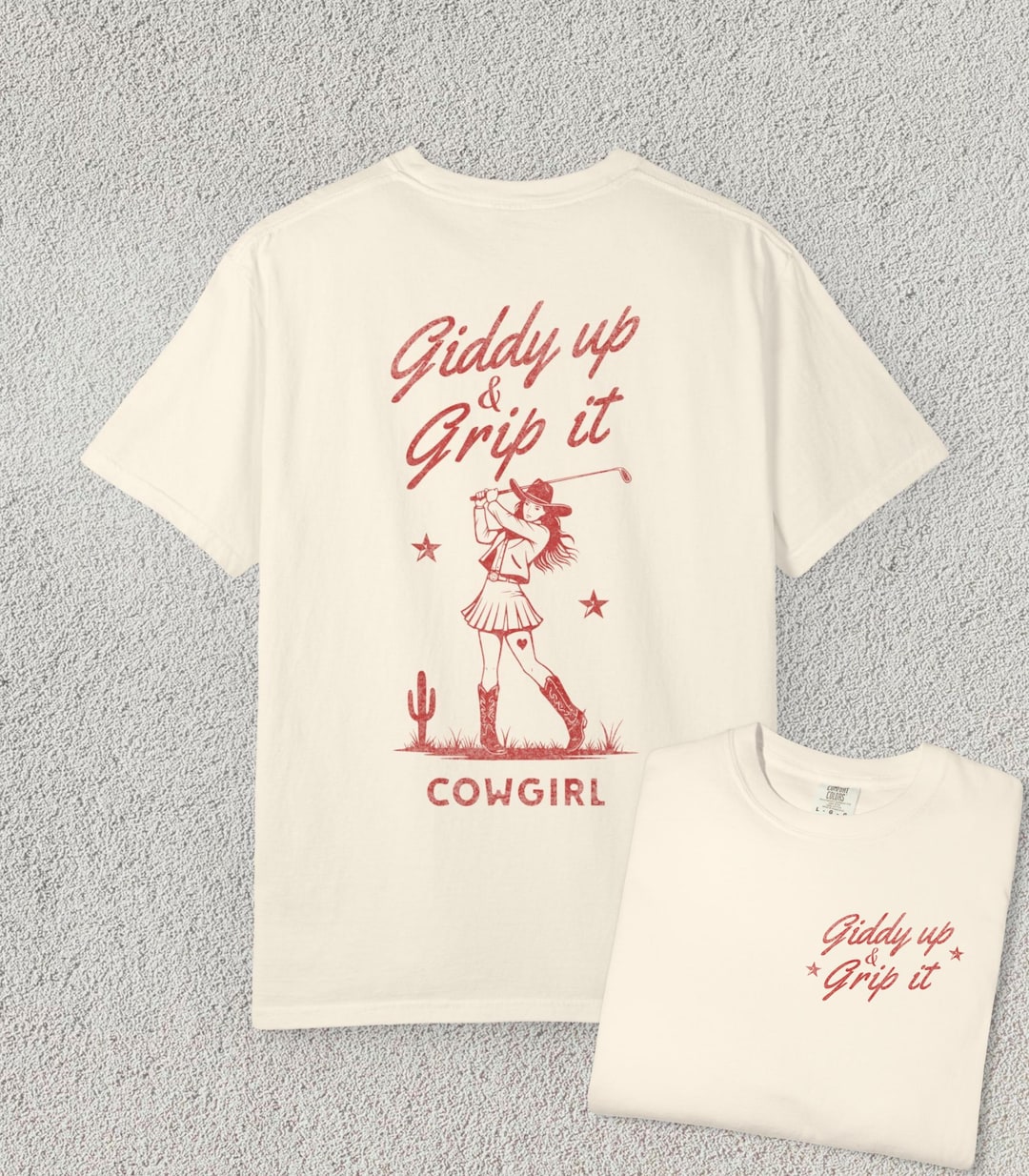 Comfort Colors Giddy up Cowgirl Golf Shirt - Unisex Tee, Vintage Tshirt ...
