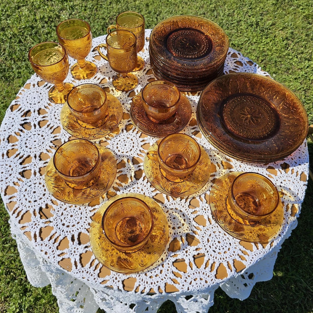 Vintage Indiana Glass Tiara Sandwich Amber Dinnerware - Sold ...