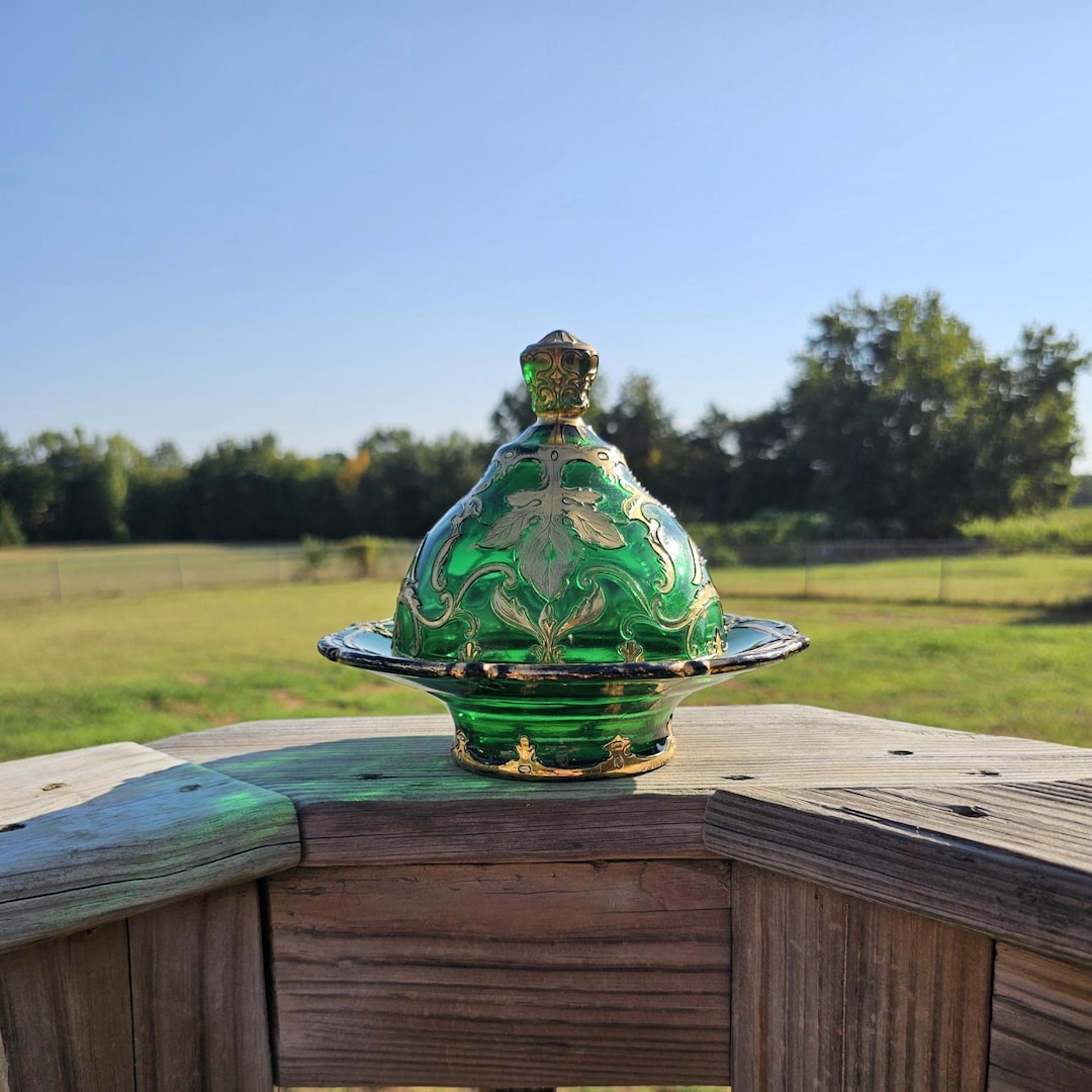 Vintage Dugan Emerald Green Maple Leaf Butter Dish: EAPG Antique - Etsy