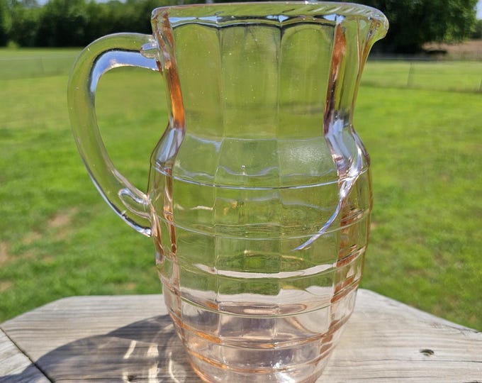 Vintage Anchor Hocking Block Optic Pink Depression Glass Drink Pitcher ...