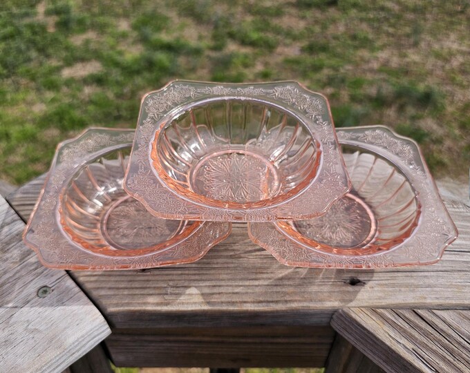 Vintage Jeanette Glass Adam Pink Pink Depression Glass Set of 3 Dessert ...