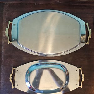 Vintage Kromex Silver Serving Trays With Gold Handles: Mid Century ...